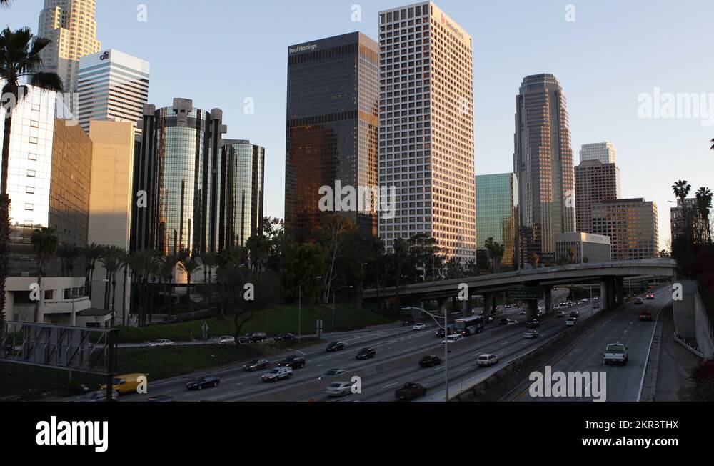 Traffic Jam on Freeway, USA, Downtown Los Angeles, LA, California ...