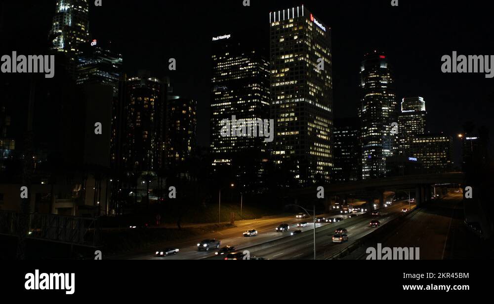Ultra HD 4K Rush Hour on Freeway USA, Night Downtown Los Angeles, LA ...