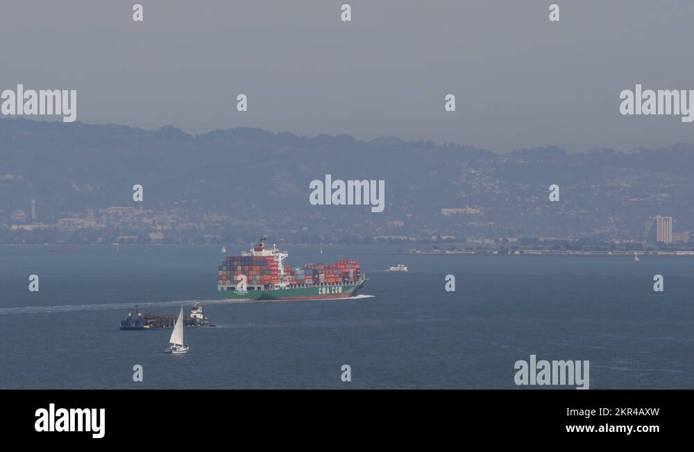 Container Ship, Cargo ships passing, Alcatraz Island, San Francisco Bay ...