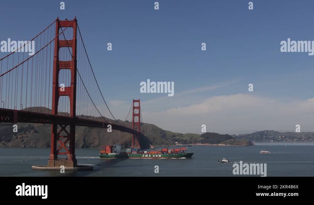 Cargo ships entering, Golden Gate Bridge, San Francisco Bay Area ...