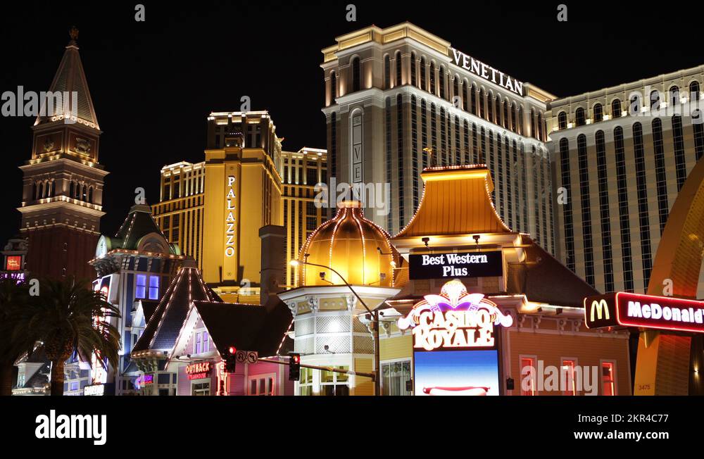 Las Vegas Strip Boulevard, Nightlife, Venetian Hotel, Crowded Road ...