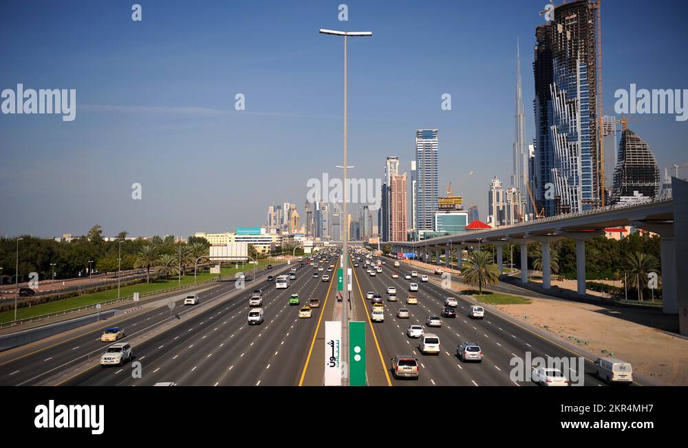 Ultra HD 4K Dubai Skyline, Sheikh Zayed Road, Financial District UAE ...