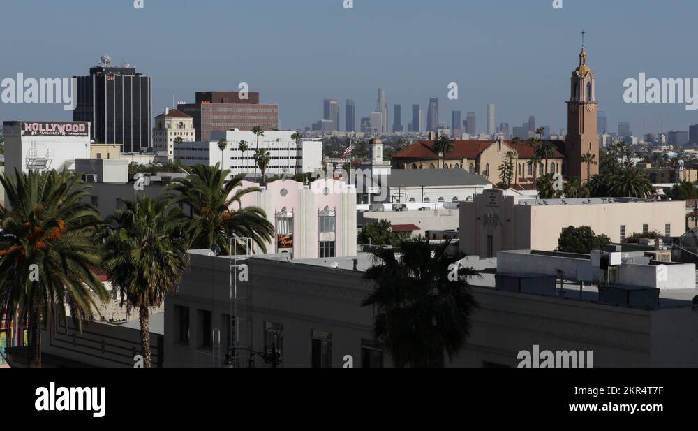 Ultra HD 4K Aerial View Hollywood Los Angeles Skyline, CNN Building ...