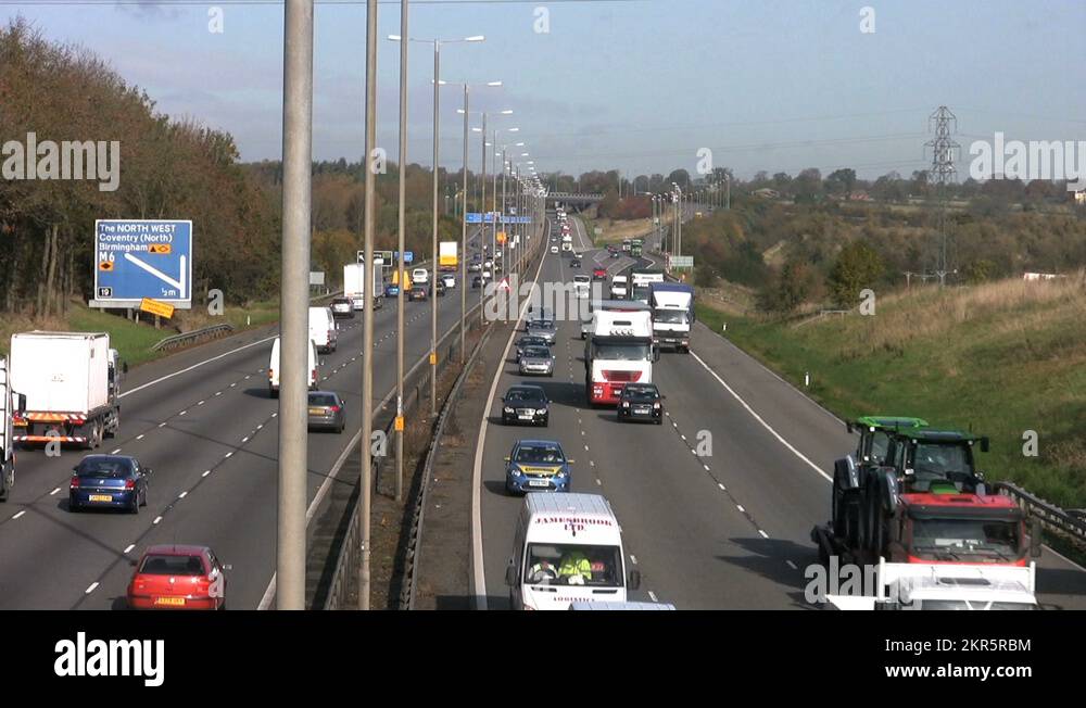 Traffic on the M1 motorway at the M6 junction Northamptonshire England ...