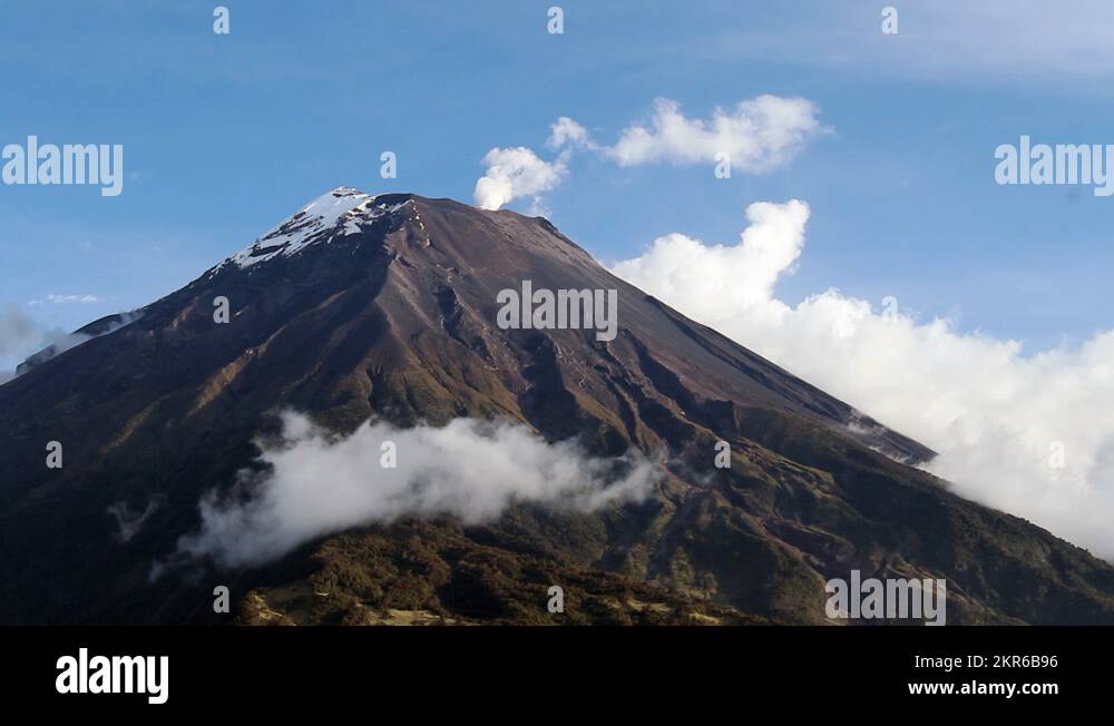 Tungurahua Volcano in the Ecuadorian Andes, water vapour erupting from ...