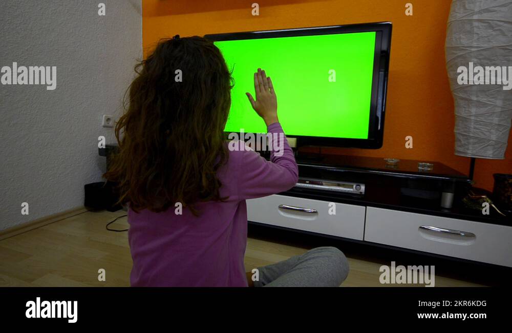 girl do smart tv touchless touchscreen gestures dolly shoot zoom Stock ...