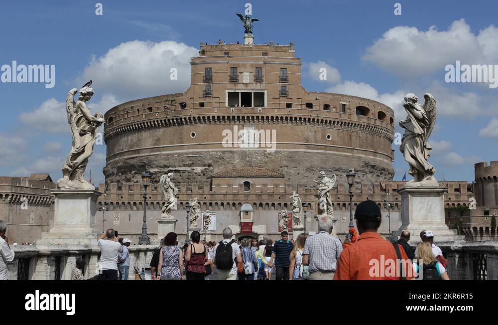 Rome Skyline Italy, Castel Sant'Angelo Tourists Visiting Passing People ...