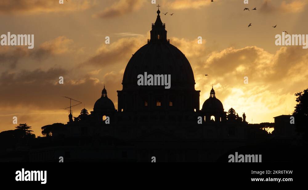 Ultra HD 4K Golden Sunset Peter's Basilica Vatican City Rome Italy San ...