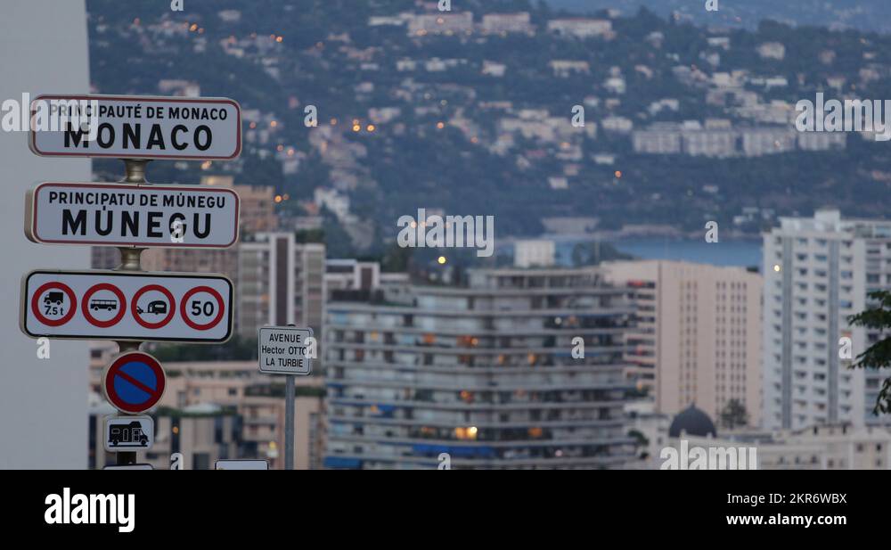 Ultra HD 4K Munegu Entrance Traffic Sign Principality of Monaco La ...
