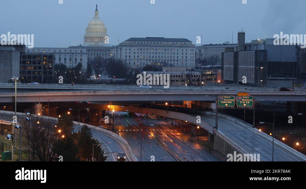 Ultra HD 4K Aerial View Freeway US Capitol Washington DC, Crowded ...