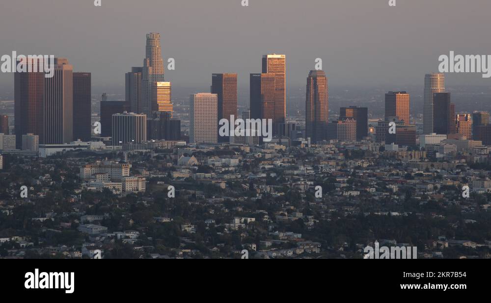 Ultra HD 4K UHD Red Sunset Los Angeles Downtown Skyline California City ...