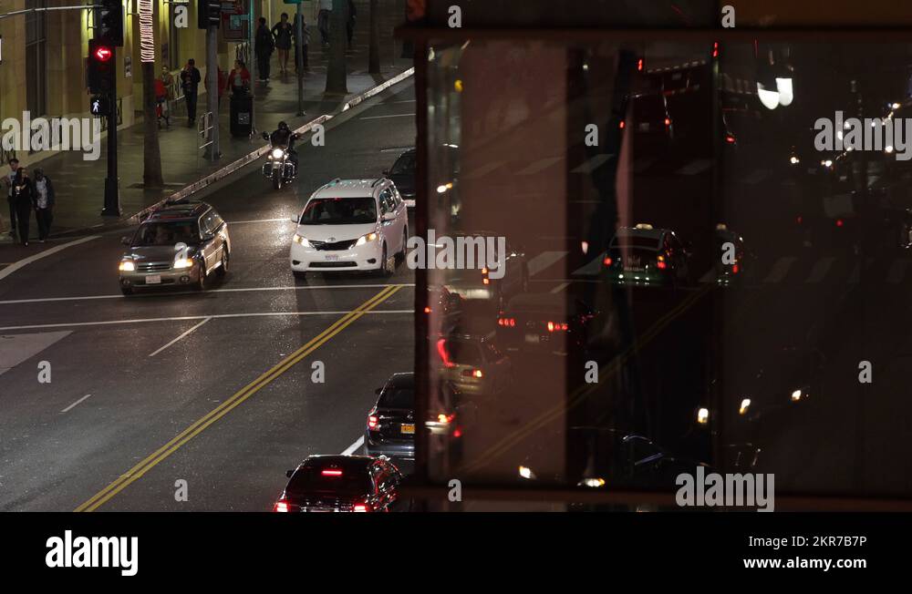 Cars Mirroring Traffic Jam Hollywood Boulevard Walk of Fame Illuminated ...