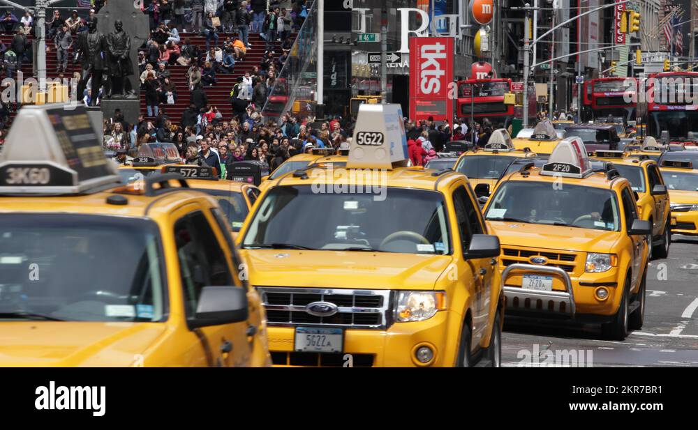 Ultra HD 4K Busy Street Times Square New York City Car Traffic Yellow ...