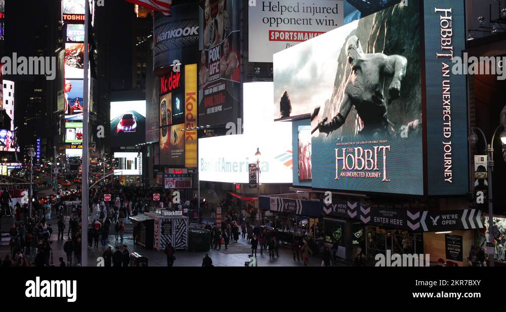 Ultra HD 4K Night Business Pedestrians Walk Passing Times Square New ...