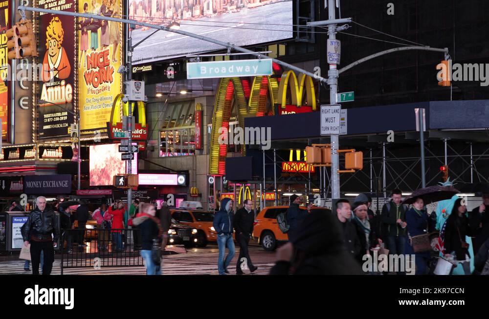 Illuminated Night People Passing Times Square New York City Major Commercial Lit Stock Video ...