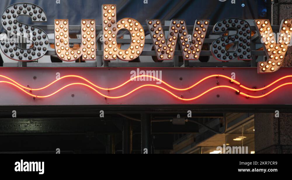 UHD 4K Metropolitan Metro Underground Subway Bulb Sign Neon Signage NYC ...