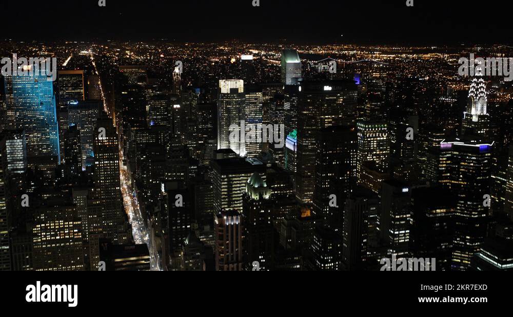 Ultra HD 4K Nightfall Lights New York City Aerial View NYC Panoramic ...