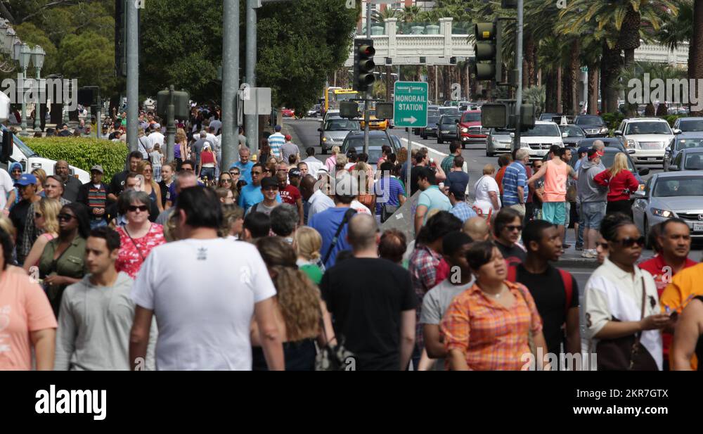 Ultra HD 4K Las Vegas Strip Boulevard, Crowded Place, Tourists, Bus ...