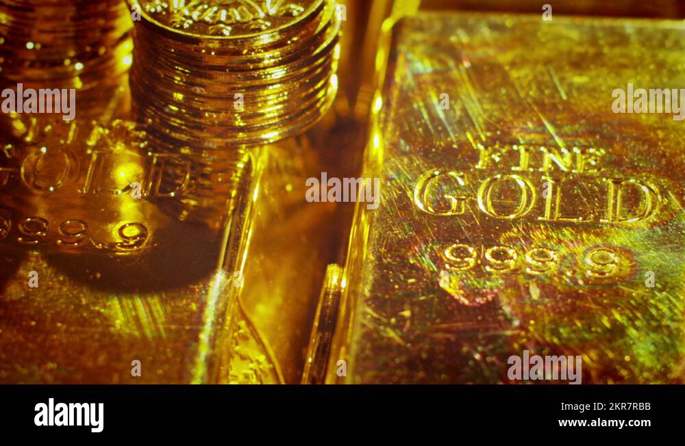 Gold bars, coins and riches. A scene of cluttered treasure and diamonds ...