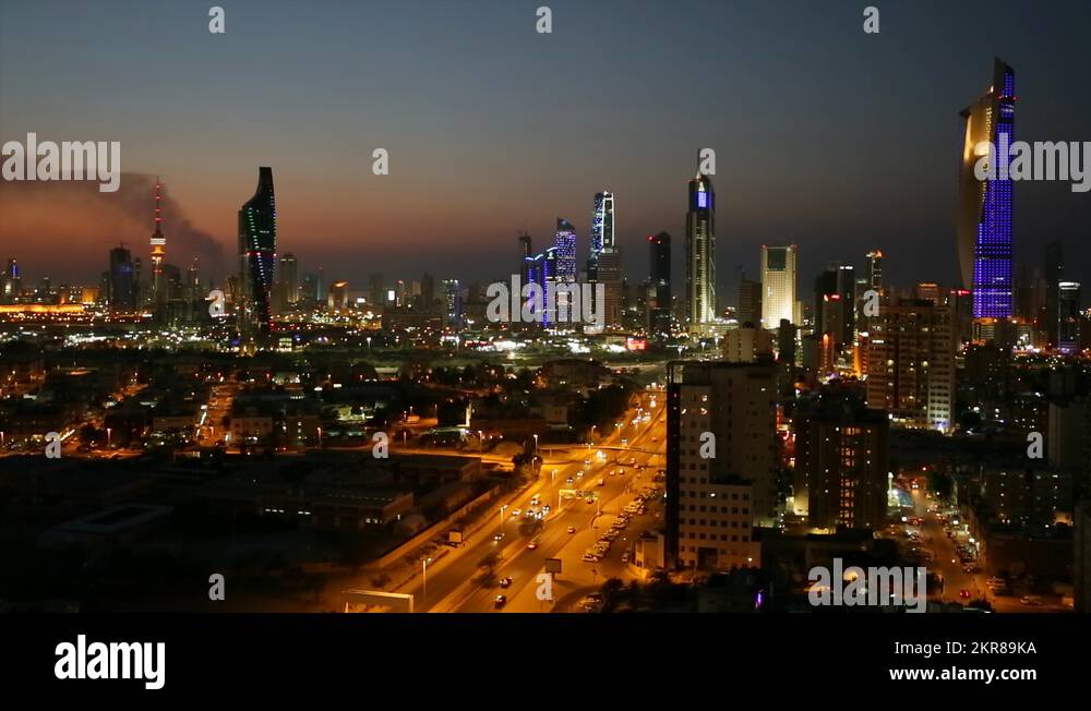 Kuwait City, Kuwait, city skyline, dawn, elevated angle Stock Video ...