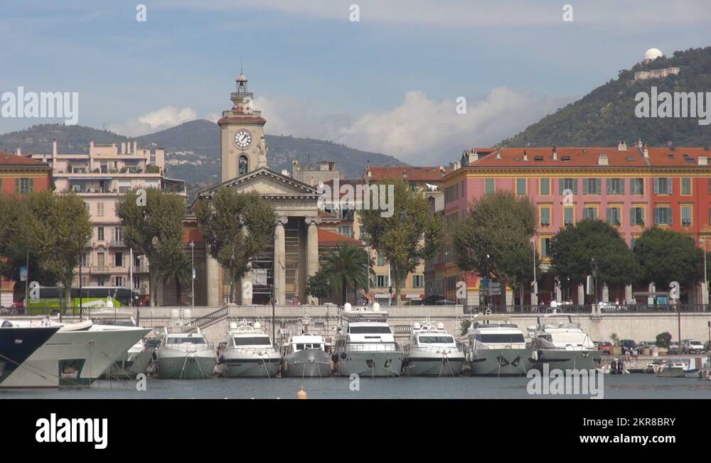 Nice city town sea yacht port bay dock boat building church day ...