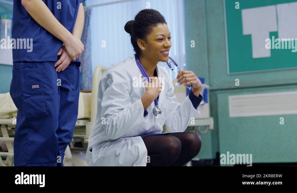 Cute and affectionate little girl in hospital takes steps towards the ...