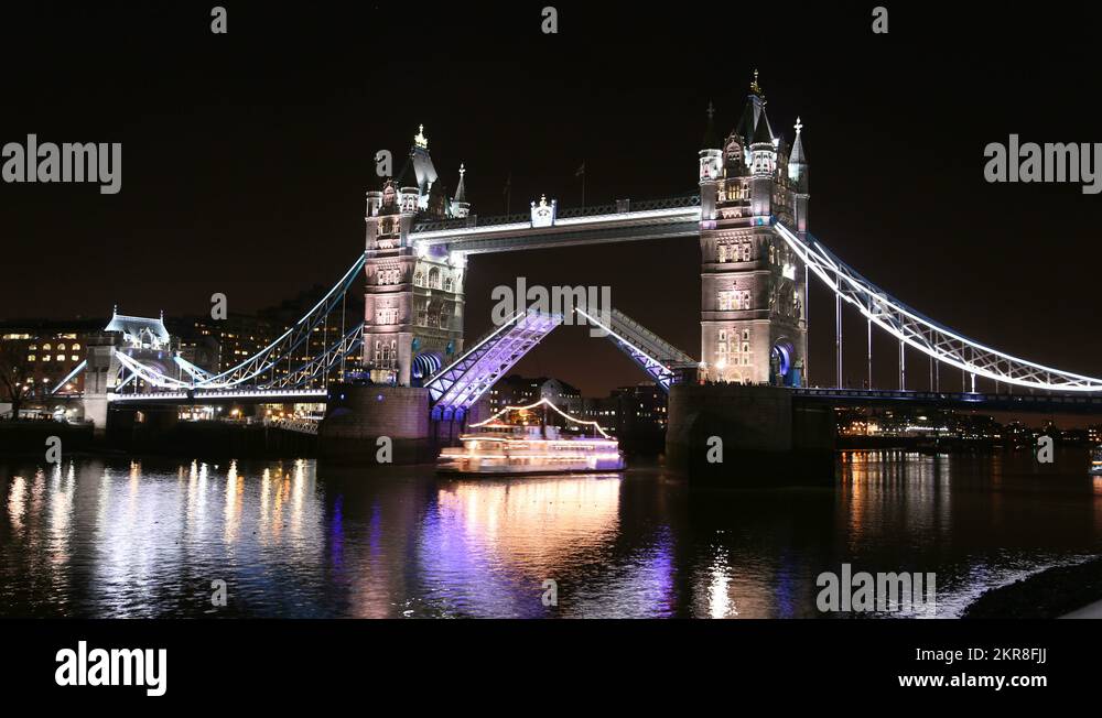 London Tower Bridge Opens & Closes, Raised & Lowered. 4K / UHD Stock ...