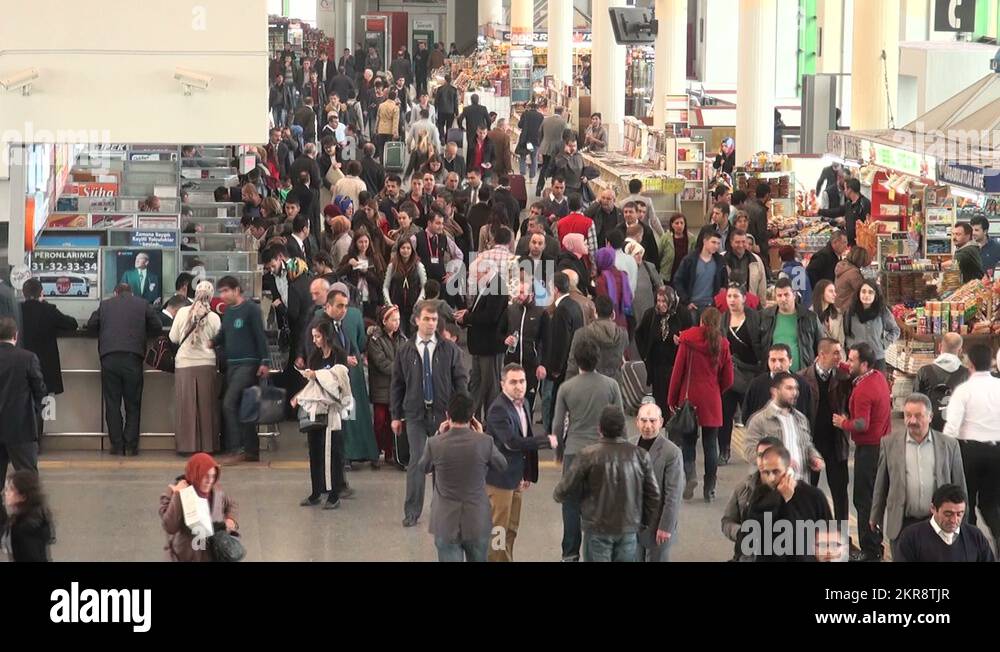 Ankara, Turkey, busy crowded bus station, passenger terminal, ticket ...