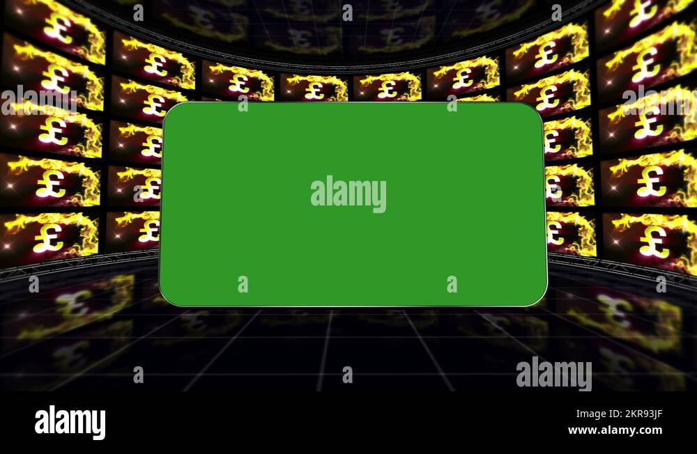 Sterling Symbol and Green Screen Monitors in Room, Loop Stock Video ...