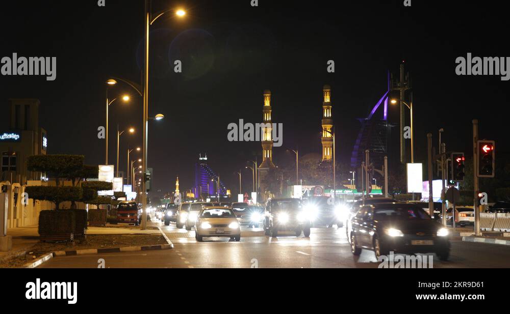 Ultra HD 4K Traffic Jam Busy Jumeirah Road Dubai City UAE Night ...