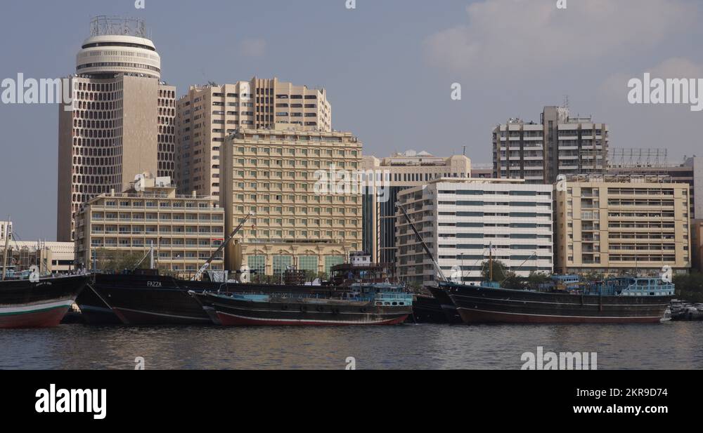 Ultra HD 4K UHD Fishing Boat Cargo Ship Port Deira Creek Dubai Busy ...