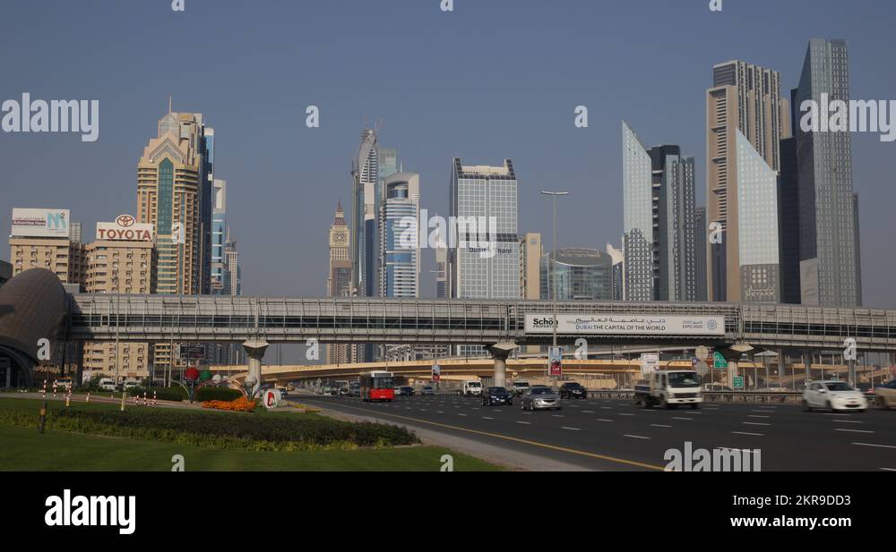 Ultra HD 4K Crowded Street Highway Dubai Skyline Freeway Busy City ...