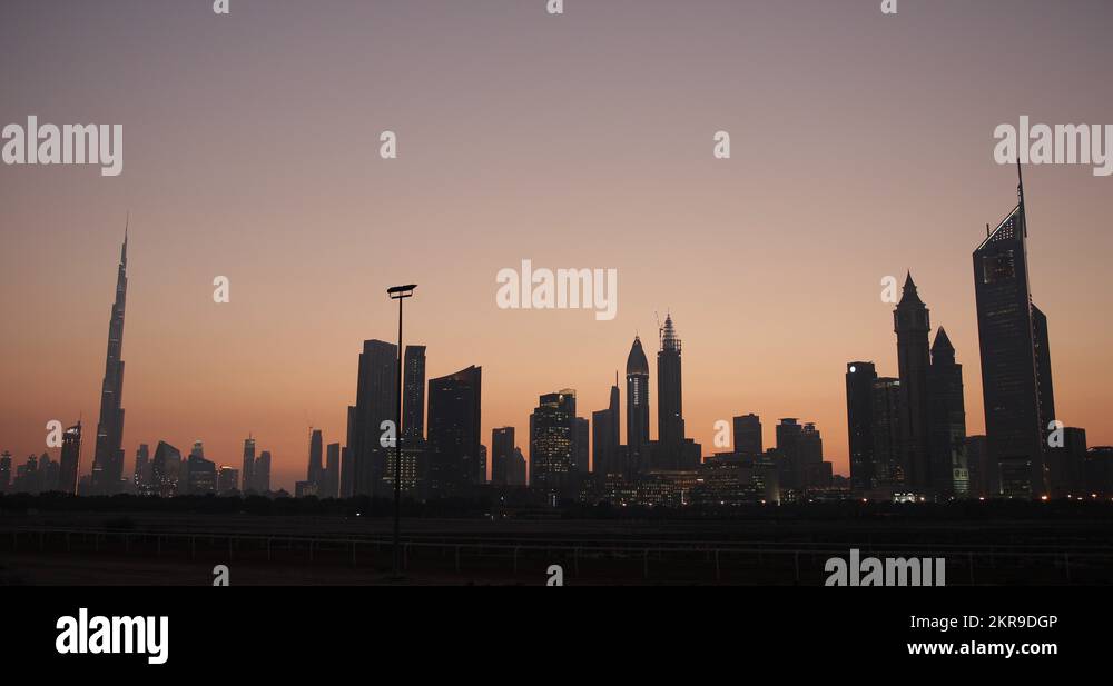 Ultra HD 4K UHD Dubai Skyline Dusk Urban Scene Famous United Arab ...