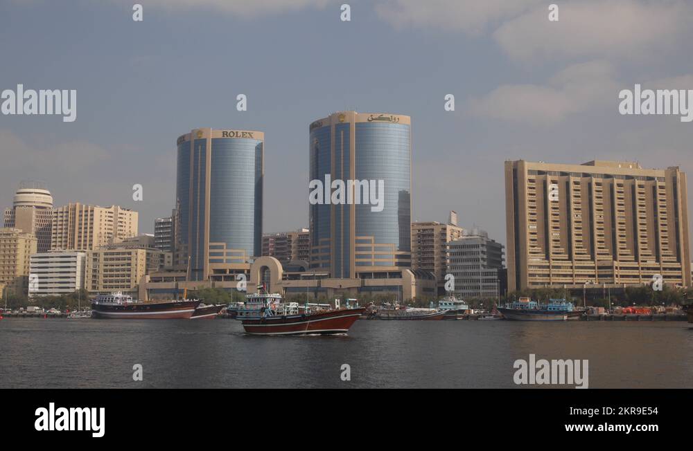 Freight Trade Ship Abra Boat Dhows Deira Creek Dubai Skyline Sailing ...