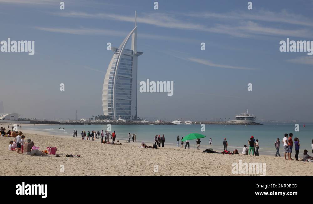 Burj Al Arab Hotel Jumeirah Beach Dubai People Walking Relaxing ...