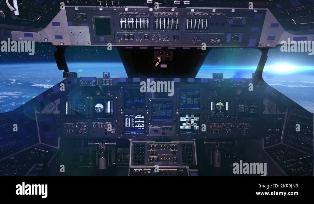Cockpit Space Shuttle Turning from Earth Sunrise to Moon, 4K Stock ...