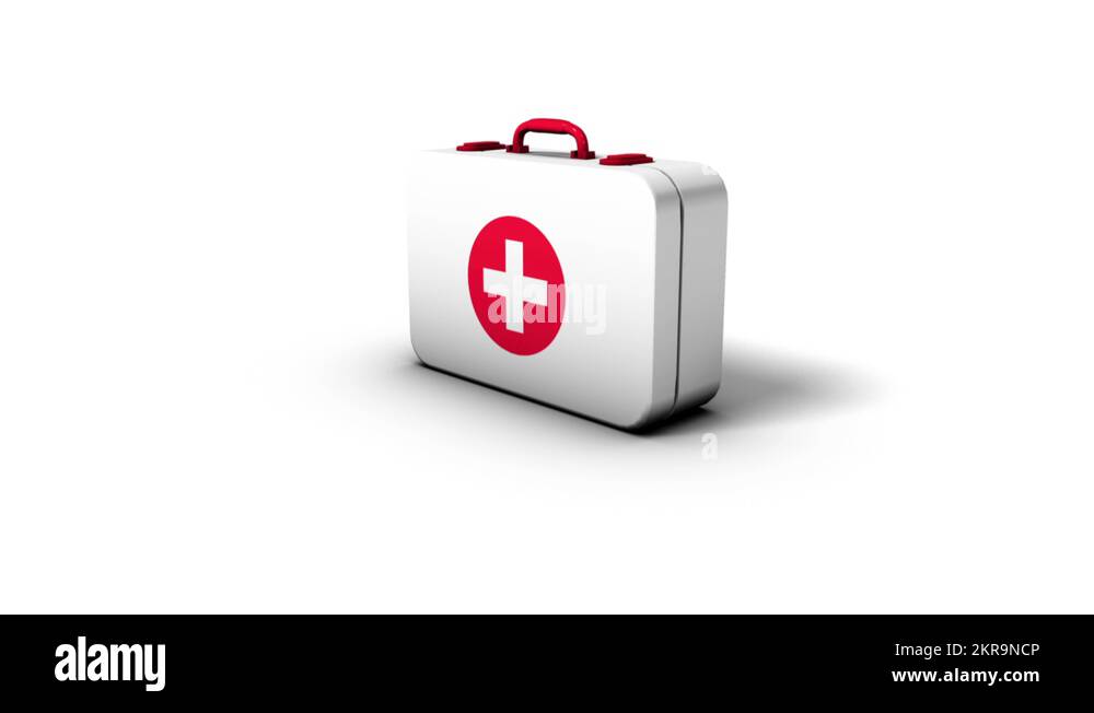 Dolly back diagonally from single First Aid Kit revealing many Stock ...