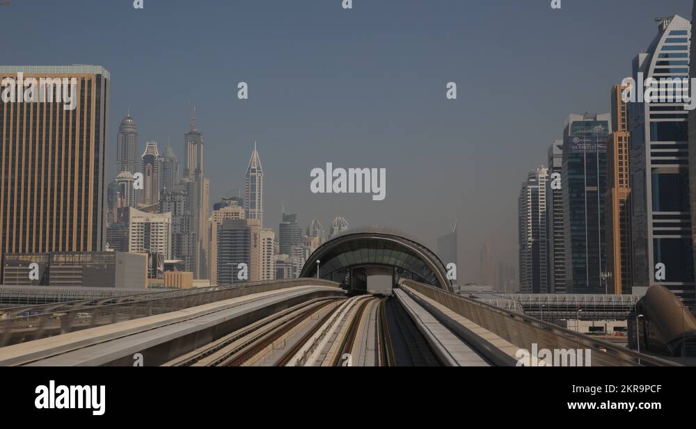 Ultra HD 4K Dubai Marina POV Metro Train Drive Station Office Tower ...