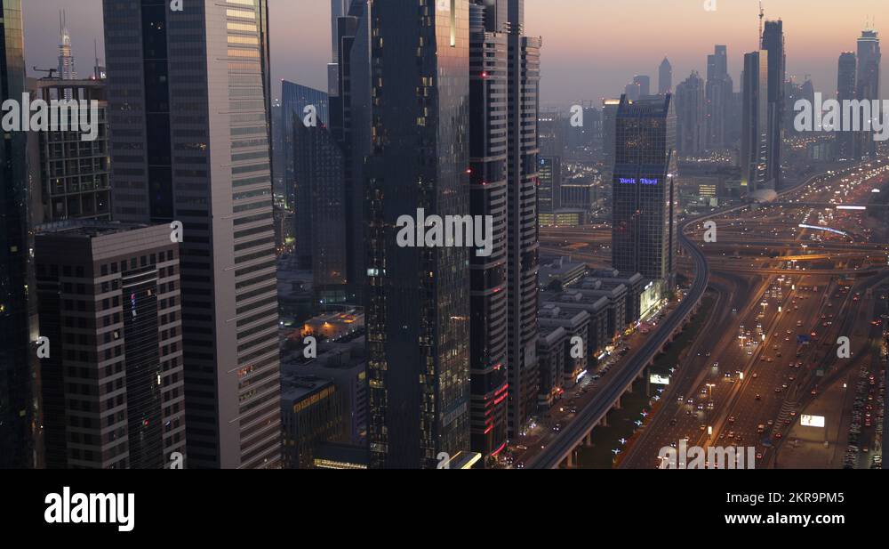 Ultra HD 4K Night Crowded Skyscrapers Corporate Towers Dubai Downtown ...