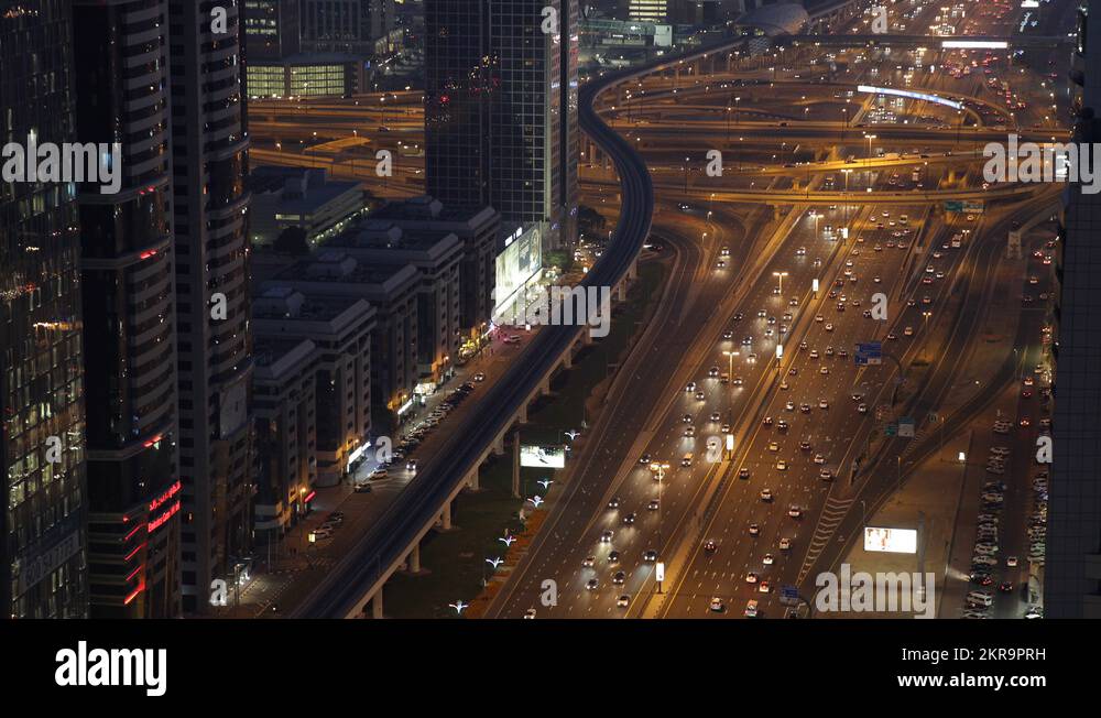 Busy City Street Highway Dubai Aerial View Freeway Commuters Work Home ...