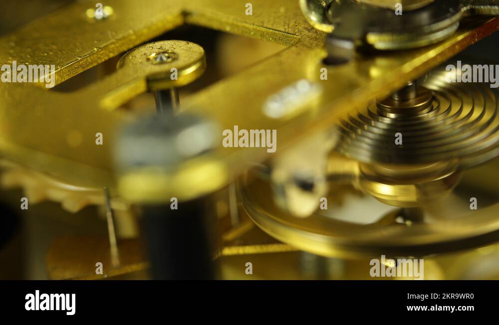 Vintage Watch Golden Spiral Balance Movement Clock Closeup Time Flies ...