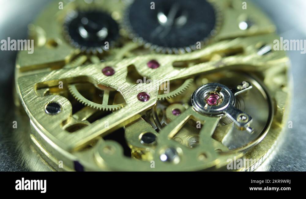 Old Watch Clock Component Mechanism Golden Gears Elements Chain System ...