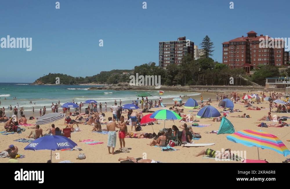 people sunbathing on manly beach, sydney, australia Stock Video Footage ...