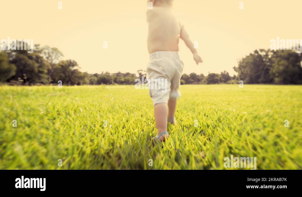 Cute baby boy running in grass field Stock Video Footage - Alamy