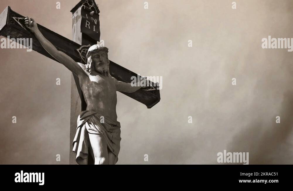 Crucifixion. Christian cross with Jesus Christ statue Stock Video Footage - Alamy