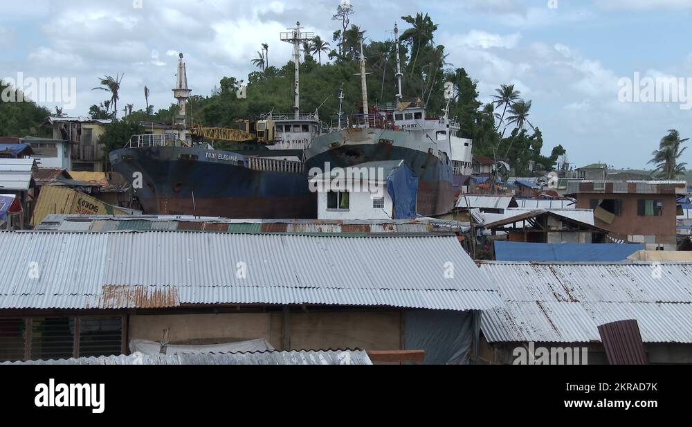 Typhoon Haiyan Huge Ships Washed Ashore By Storm Surge Stock Video ...