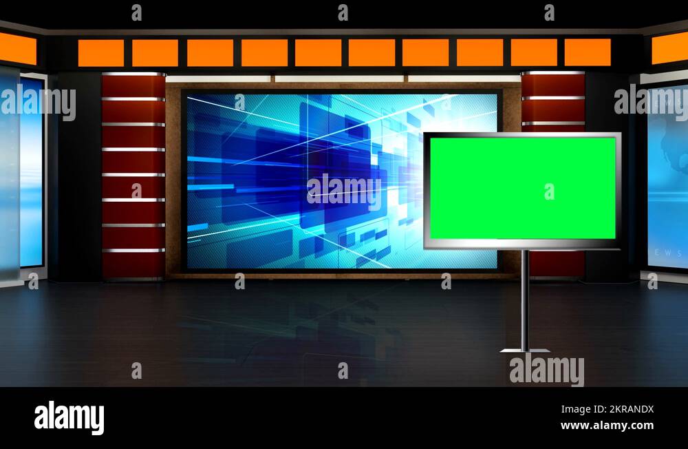 News TV Studio Set 02- Virtual Green Screen Background Loop Stock Video Footage - Alamy