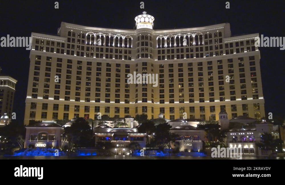 Bellagio resort hotel casino fountain night Las Vegas Strip illuminated ...