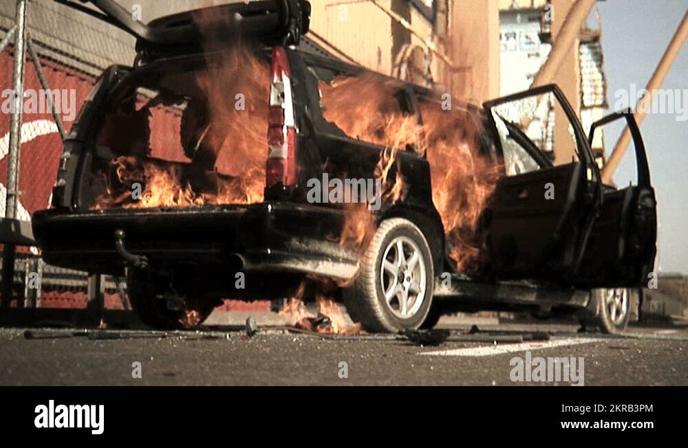 car explosion. exploded background. car on fire. demolition sabotage ...