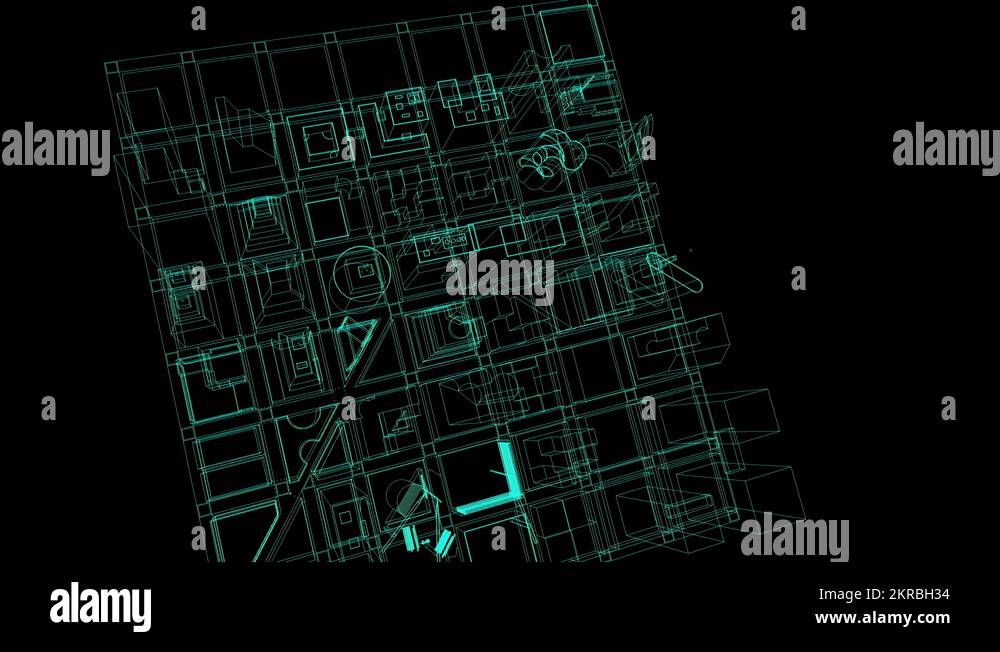 4k architectural blueprint of contemporary buildings wireframe Stock ...